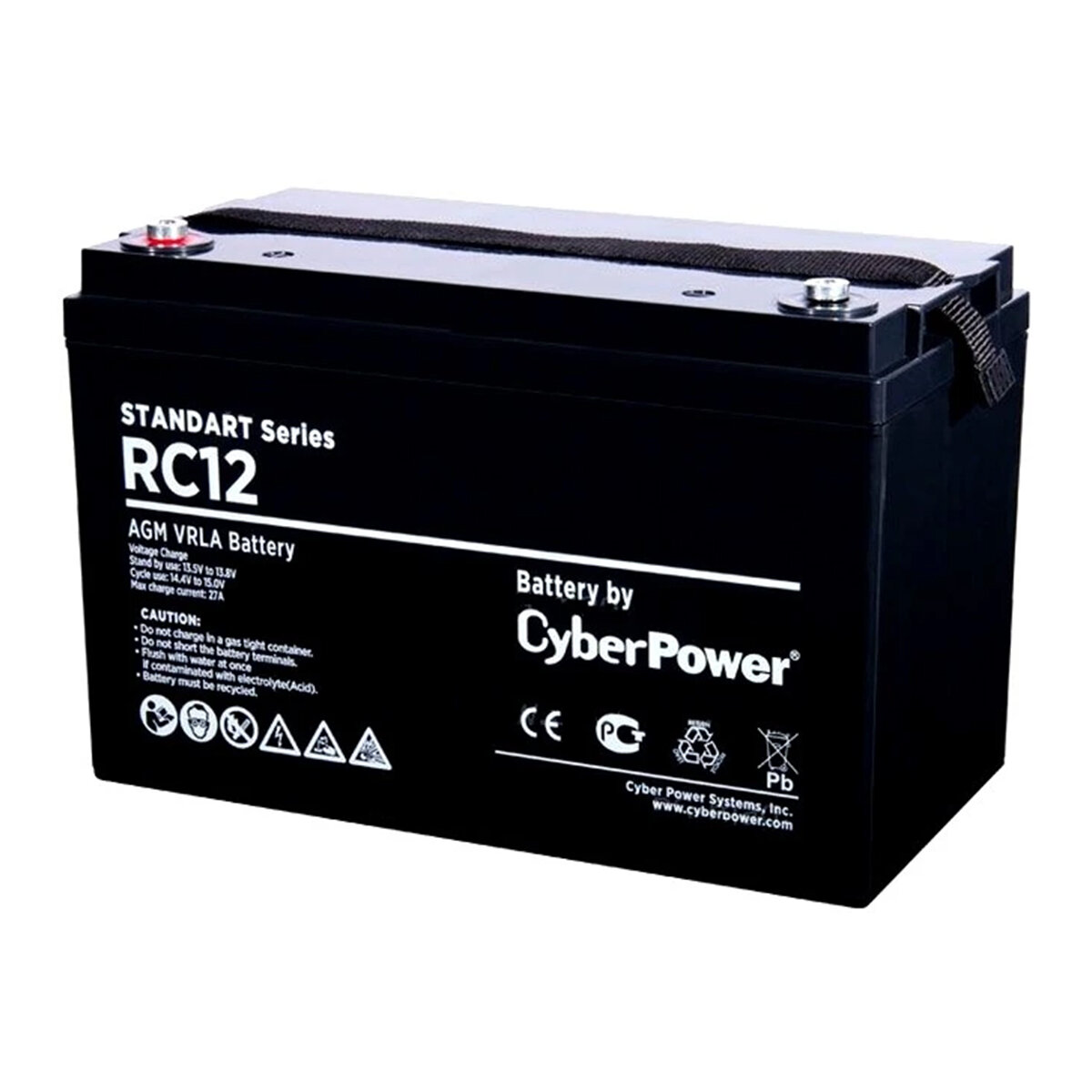 Аккумуляторная батарея CyberPower RC 12-135, AGM, 12 В, 135 Ач, болт М8, ударопрочный, черный
