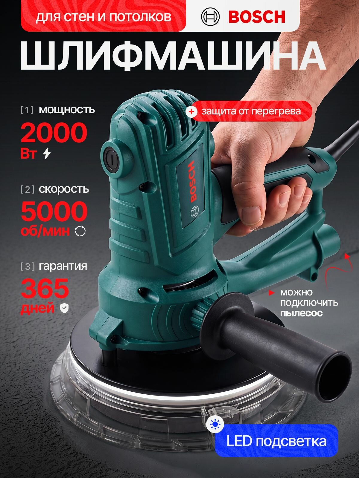 Шлифовальная машина для стен и потолка с подсветкой, мини Жираф