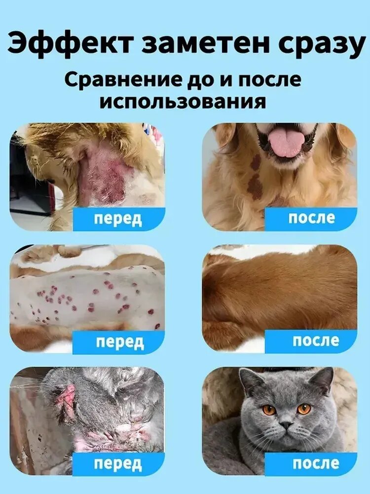 Спрей для собак и кошек от кожных заболеваний против грибка, лишая, зуда и блошиного дерматита. Заживляющий, антибактериальный, 100 мл