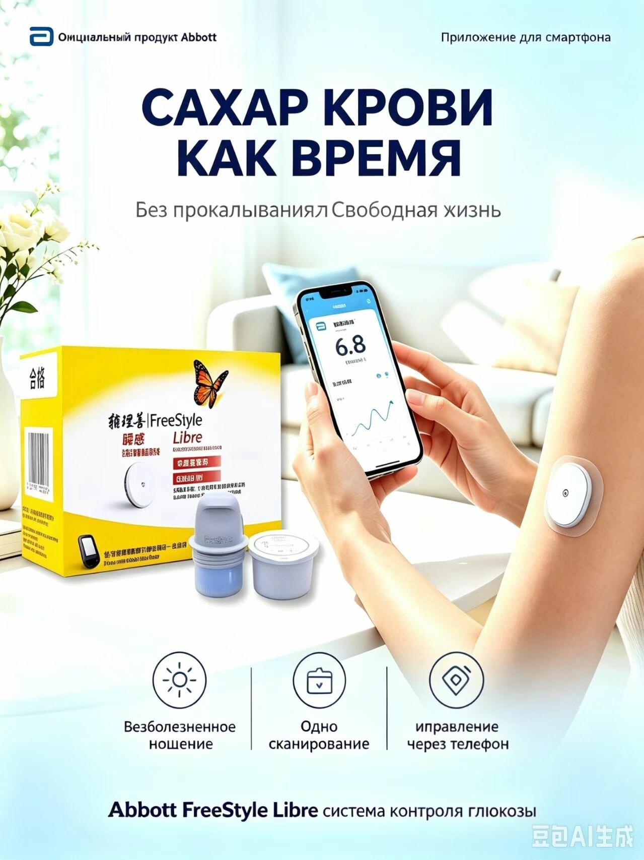 Датчик контроля сахара в крови Abbott Freestyle Libre, безболезненное ношение, для диабетиков домашнего использования