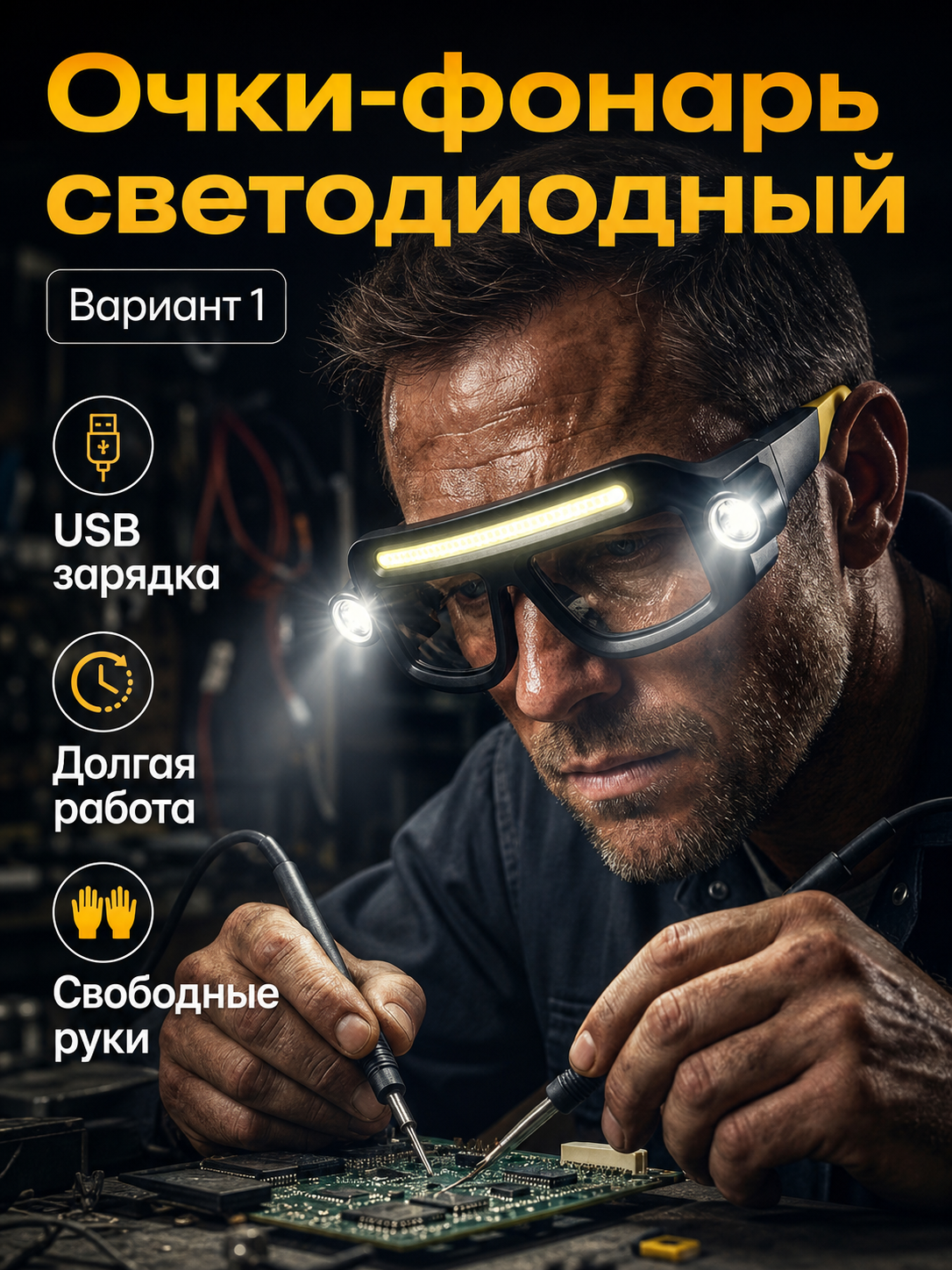 Многофункциональный налобный фонарь USB синий с датчиком движения для кемпинга