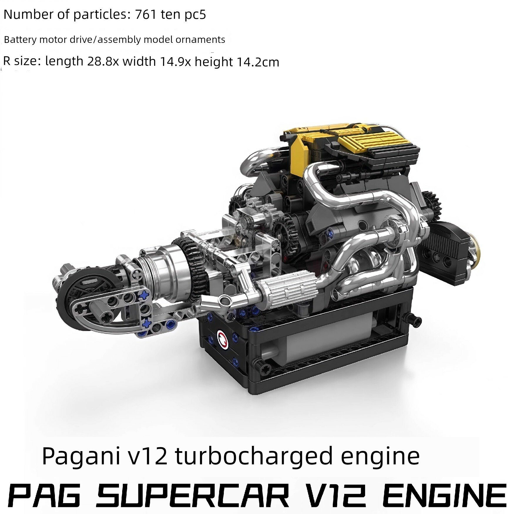 Reobrix 10207 Автомобильный двигатель V12 Модельный набор Электрическая сборка 761 деталей