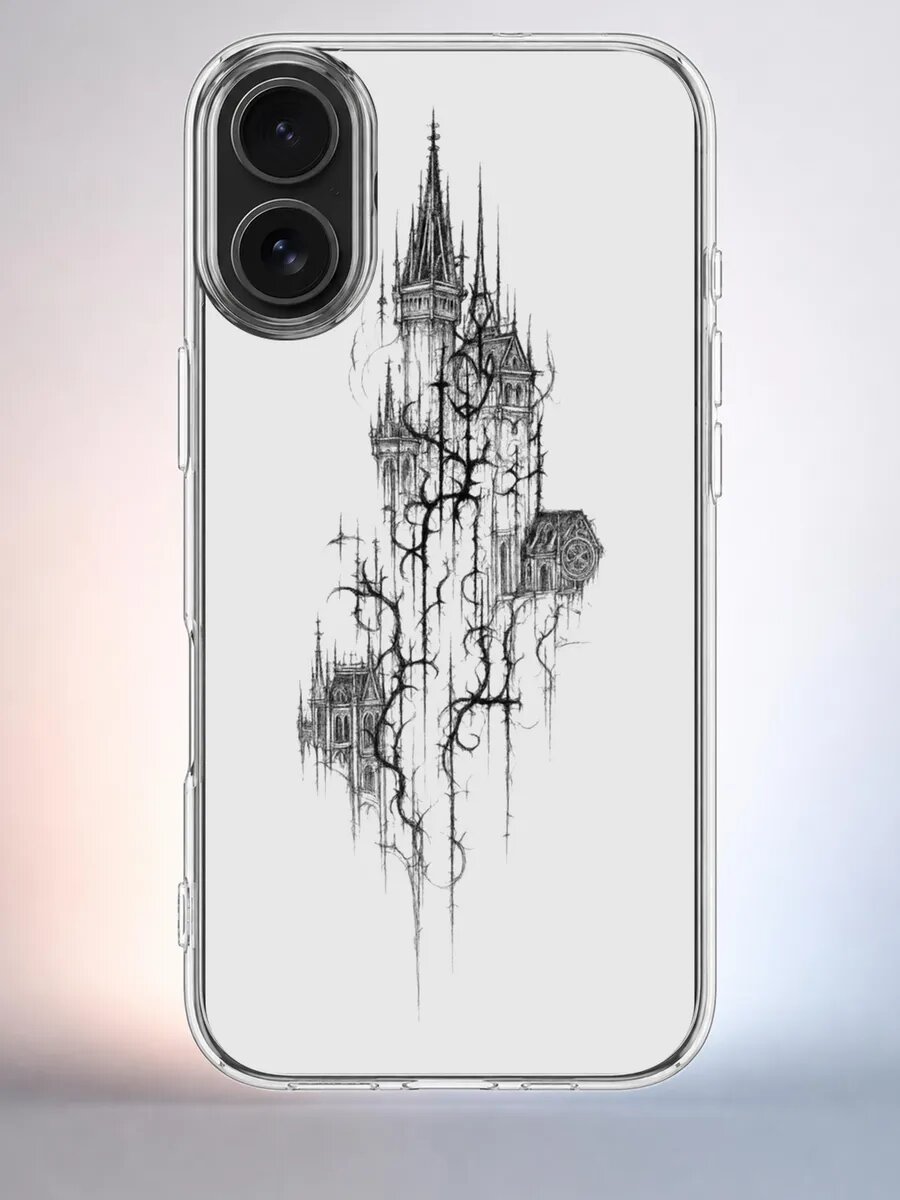 Чехол iPhone 16 готический замок силиконовый прозрачный