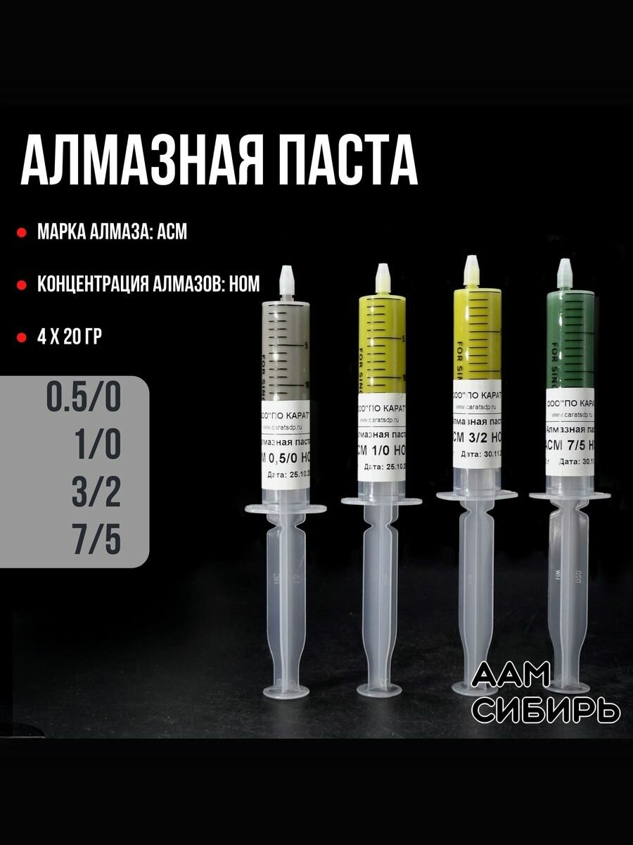 Паста алмазная набор АСМ 0,5/0 1/0 3/2 7/5 по 20г. НОМ для полировки разной зернистости