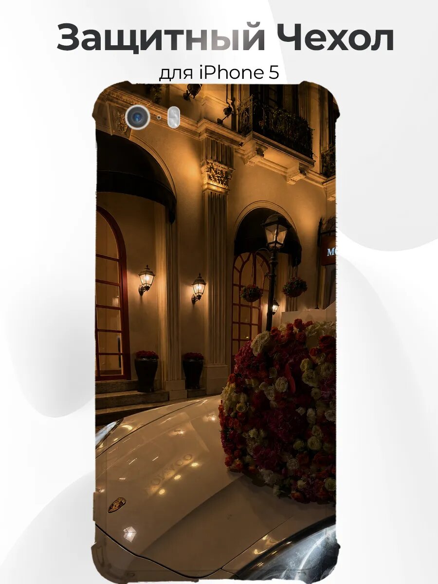 Чехол для iPhone 5/5s Белый Porsche Cayenne 958 с розами