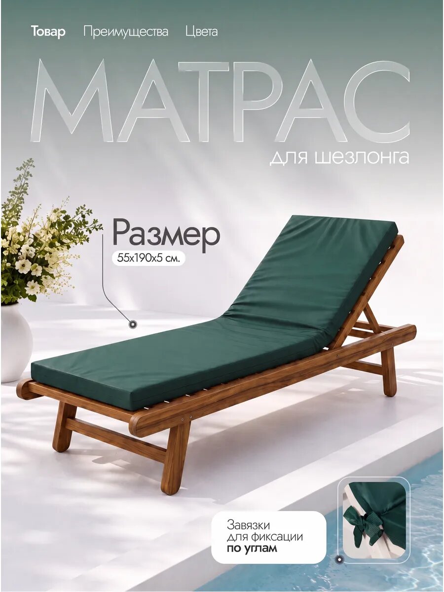 Матрас для пляжного шезлонга лежака на садовую мебель 55х190