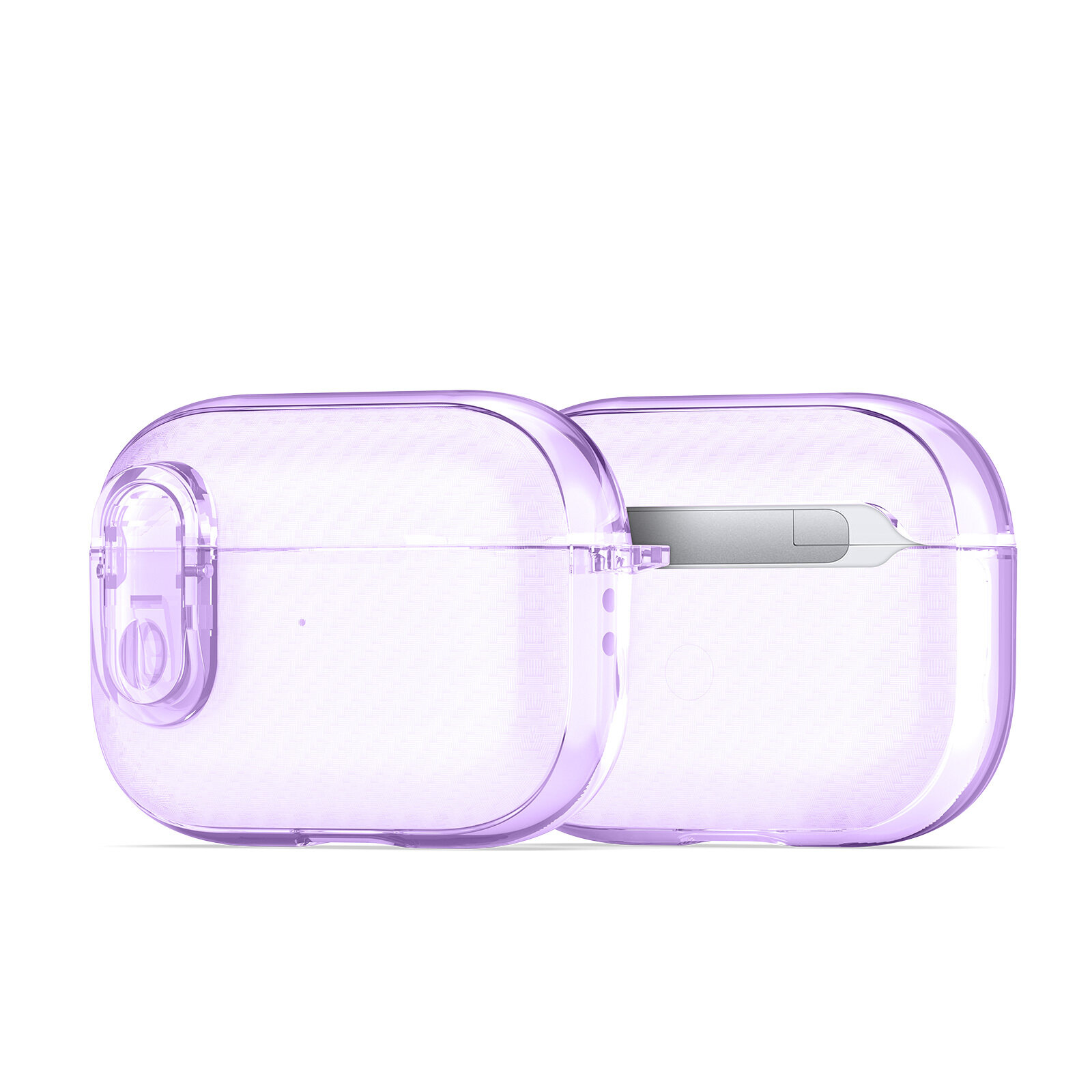 Чехол для наушников AirPods Pro 2, прозрачный фиолетового цвета с карбоновой текстурой от Dux Ducis, серия PECK Series Case, в комплекте с карабином