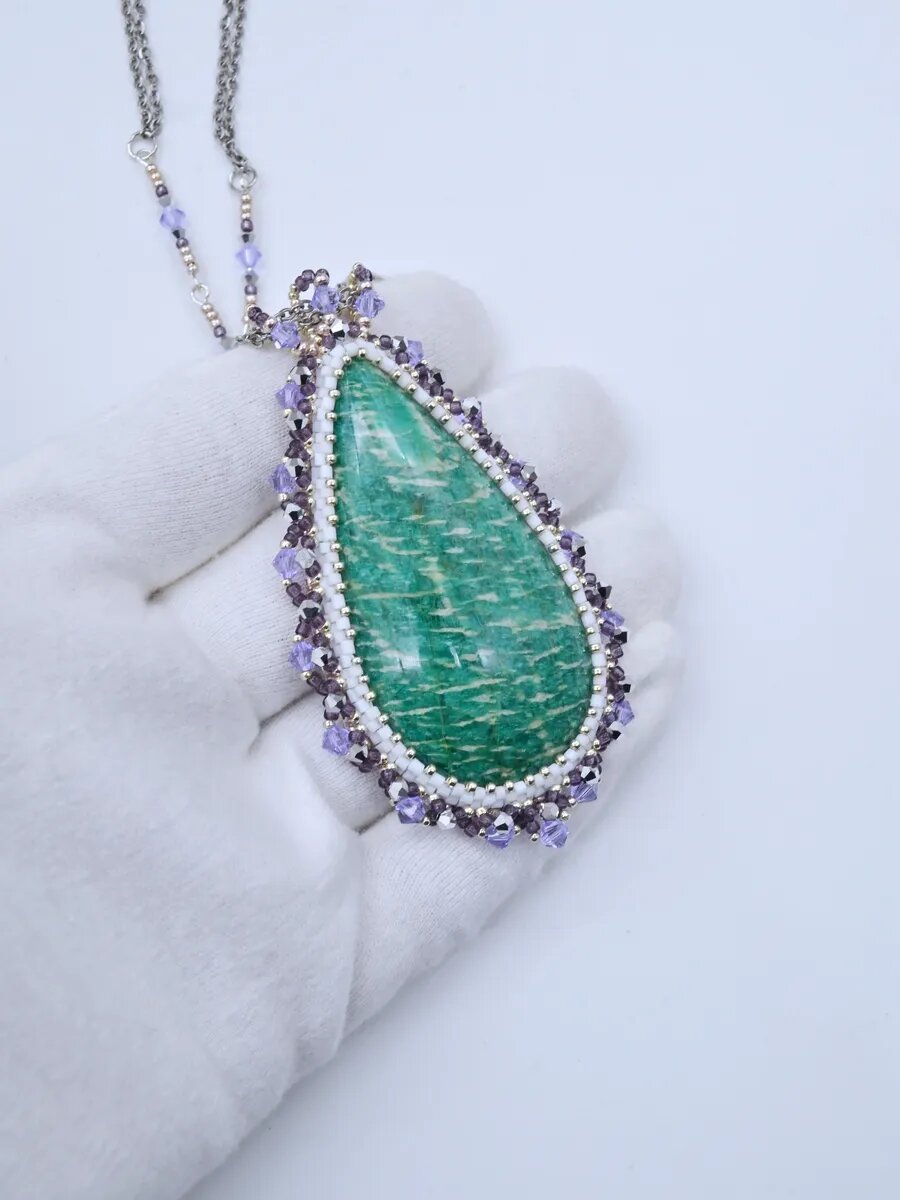 Колье, амазонит, кристаллы Swarovski