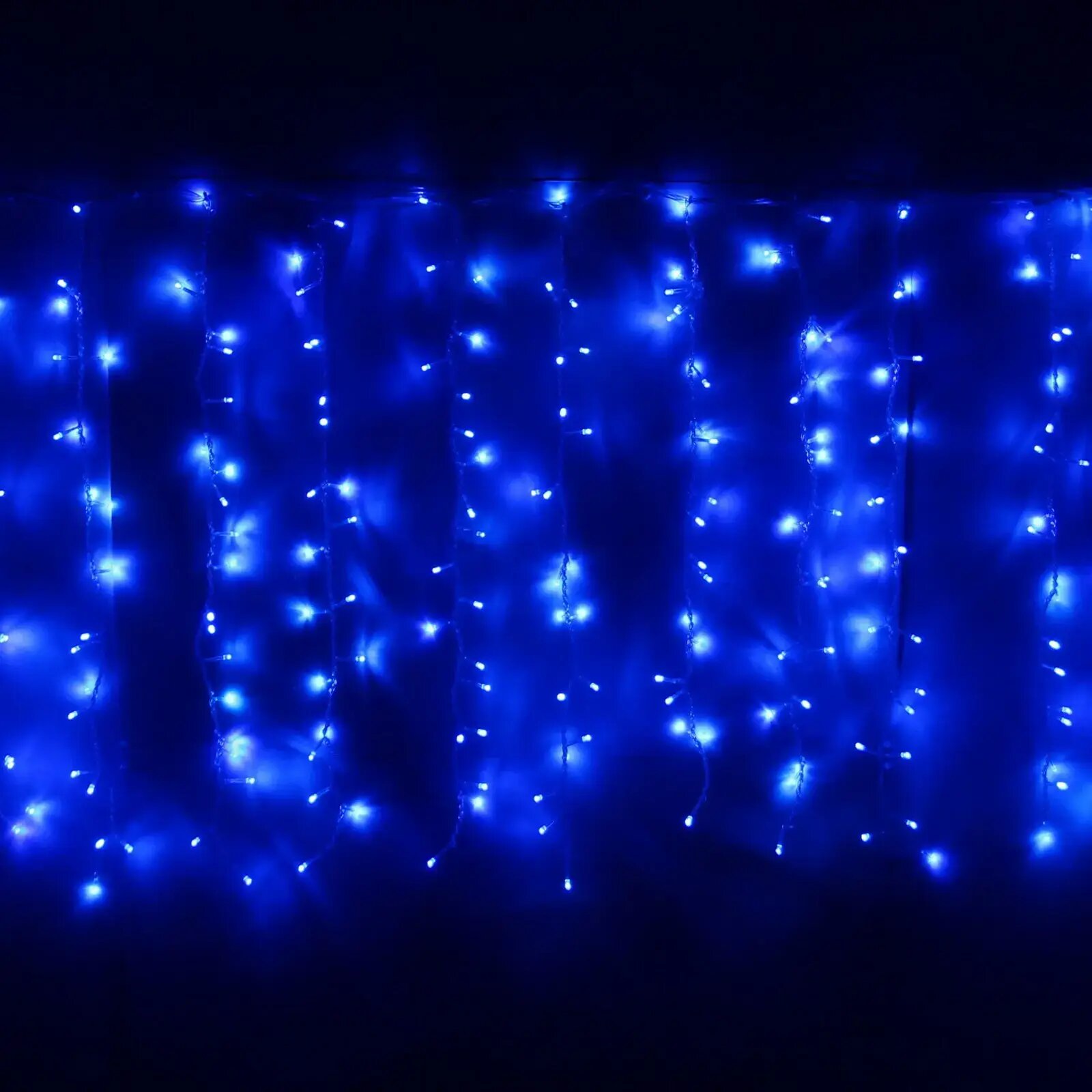 Гирлянда для улицы занавес ш2* в1,5 м 320 ламп LED, прозрач. пров, 8 реж, IP-54, Синий (возможность соединения)