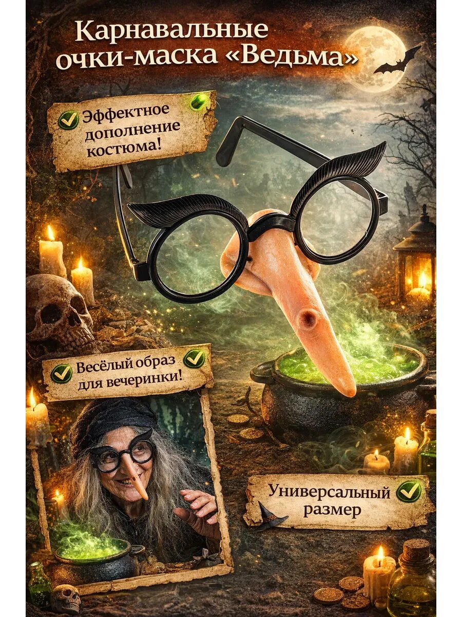 Очки-маска ЛАС играс «Ведьма», универсальный, пластик, черный