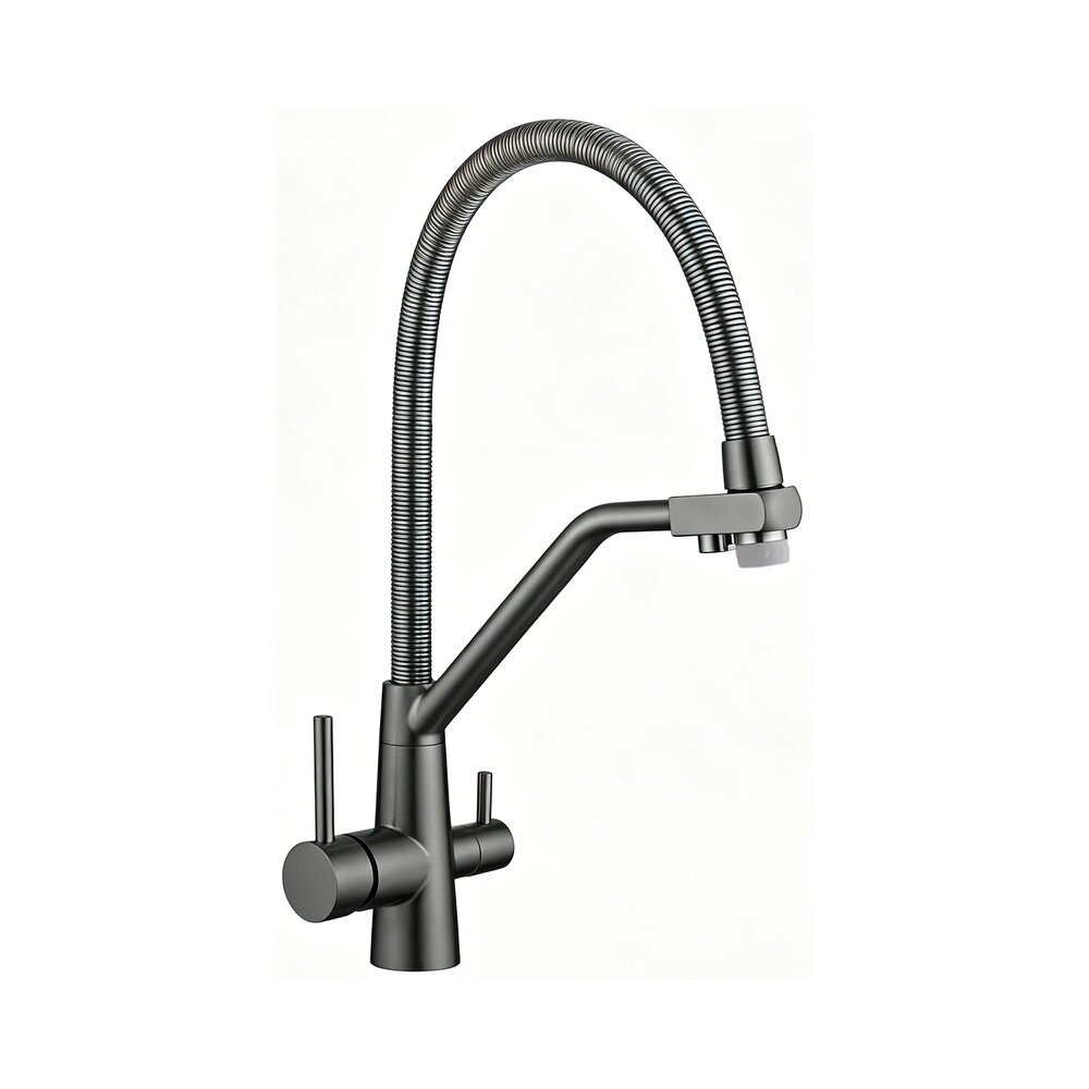 Смеситель для кухни с подключением фильтра воды Fmark FS0762Q-V2, графит/серый