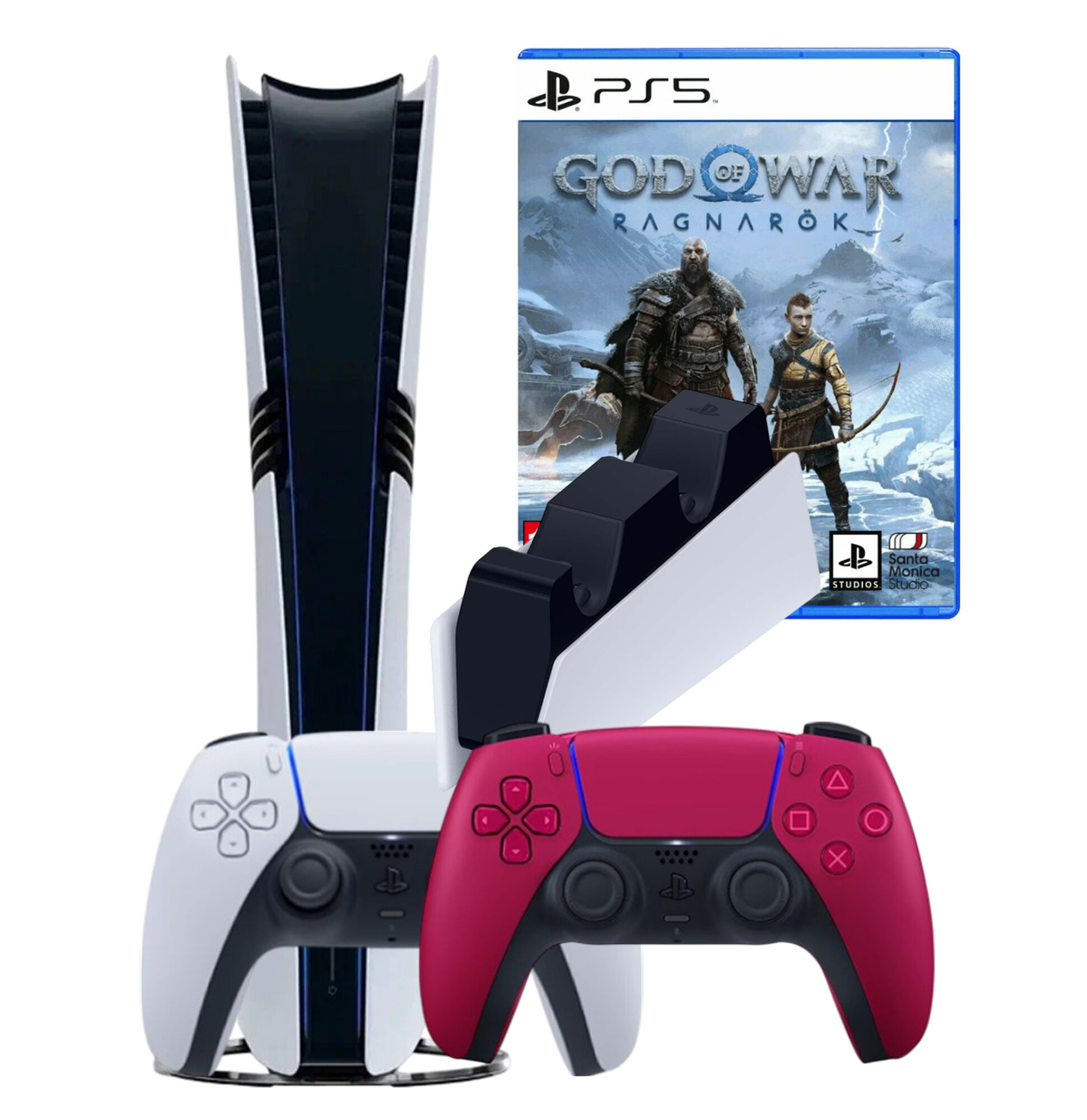 Игровая приставка PlayStation 5 pro+ 2й геймпад Red+ игра God of War+станция зарядки