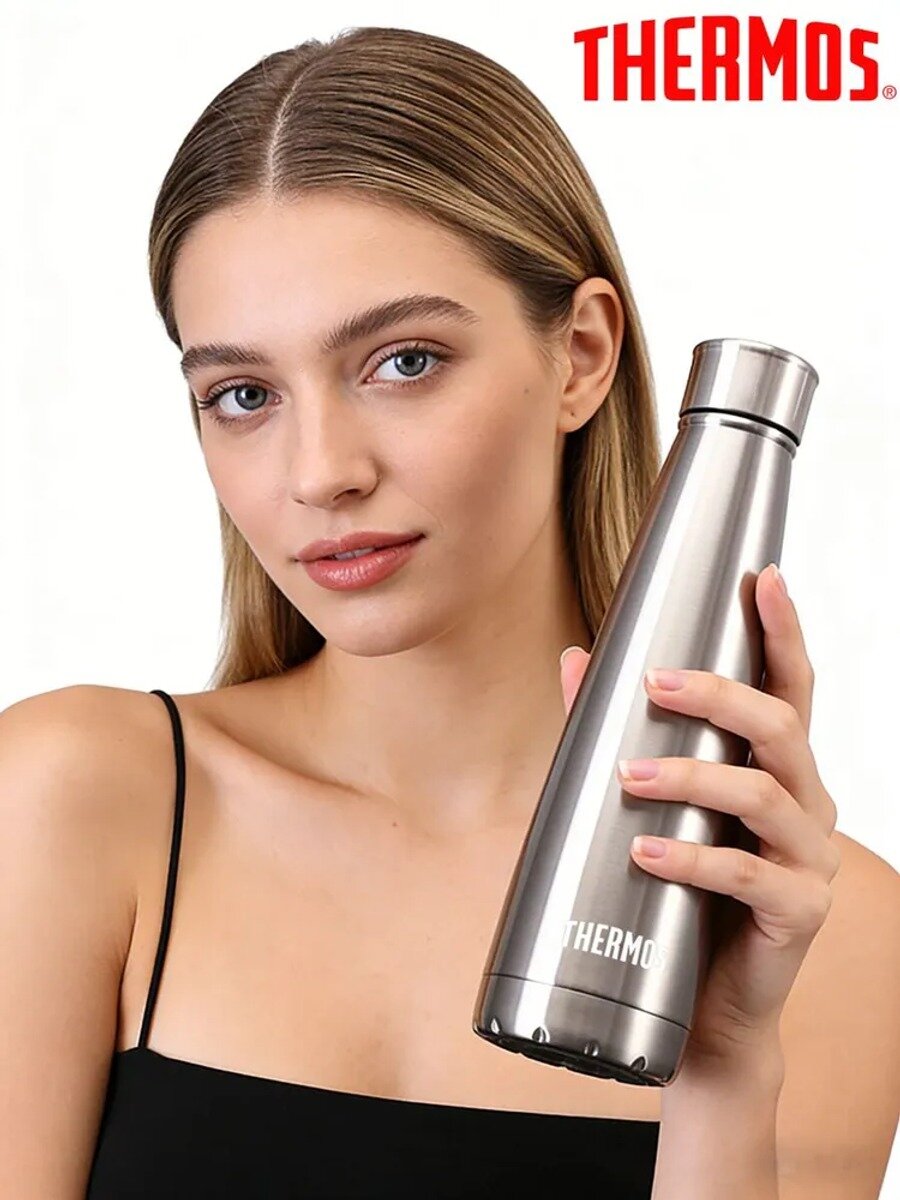 Thermos Термокружка 0.45 л, тепло 12 ч, непроливайка, ударопрочный корпус, серебристый