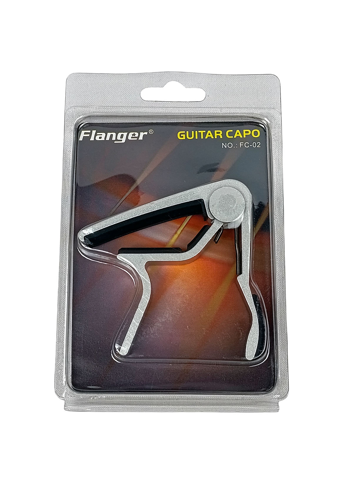 Универсальный каподастр Flanger FC-02-GR для всех типов гитар, для акустических, классических и электрогитар с прямыми и радиусными грифами. серебристый