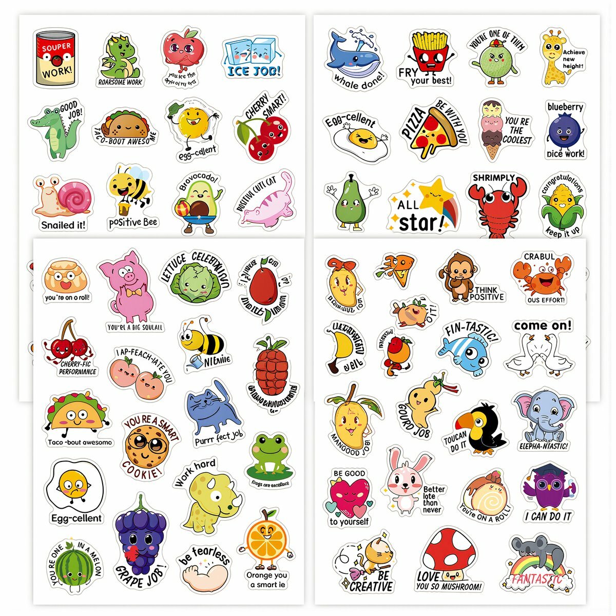 Мотивационные стикеры с мультяшными английскими надписями набор из 4 листов для вознаграждения детей учеников учителей на уроках в классе