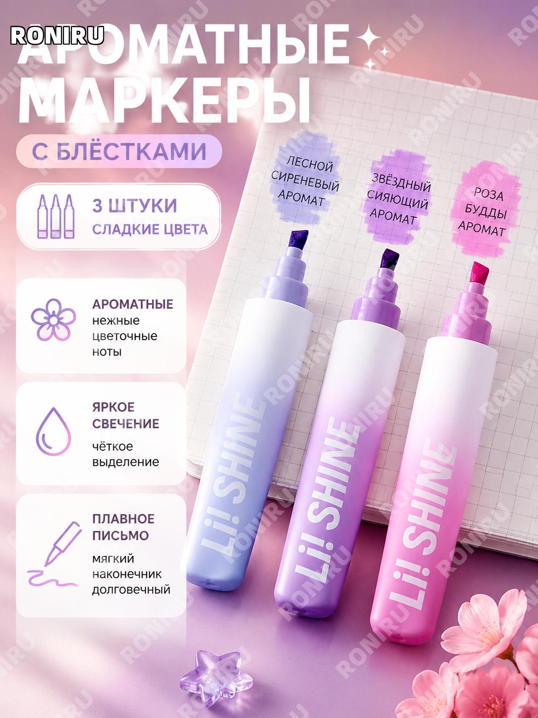Флуоресцентные ручки-маркеры для заметок с блеском и ароматом сладкие цвета 3 шт пластиковые для школы для учебы