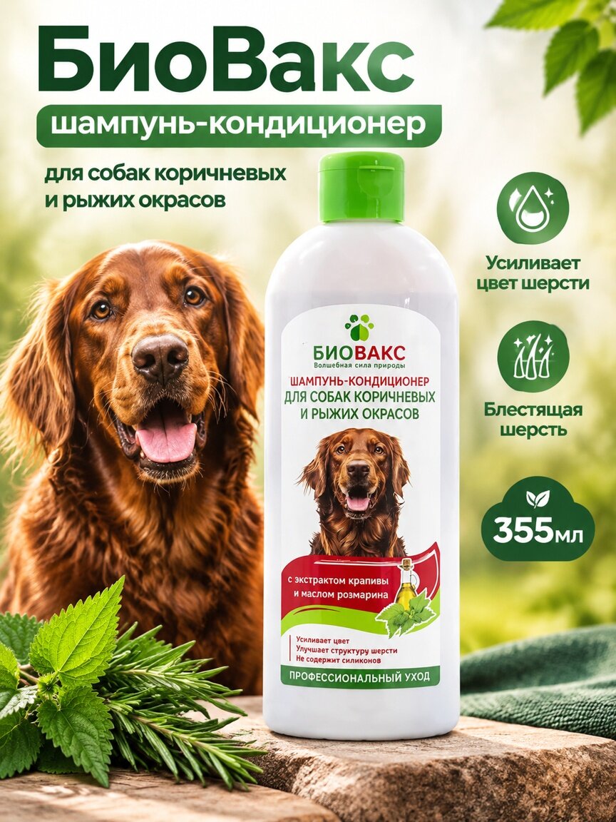 БиоВакс Шампунь оттеночный для собак коричневых и красных пород 355 мл