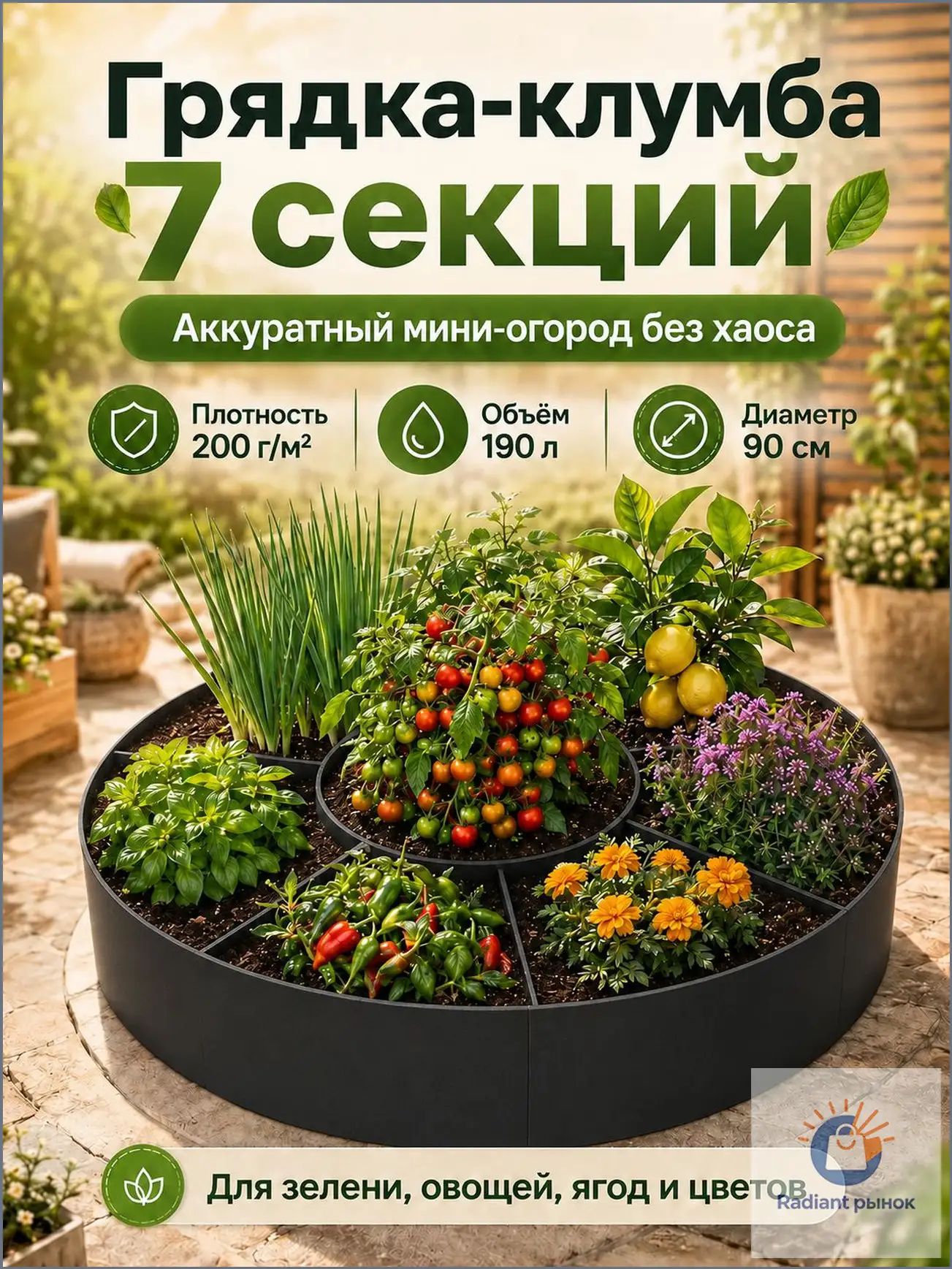 Клумба, 0.9х0.9 м, 1 шт
