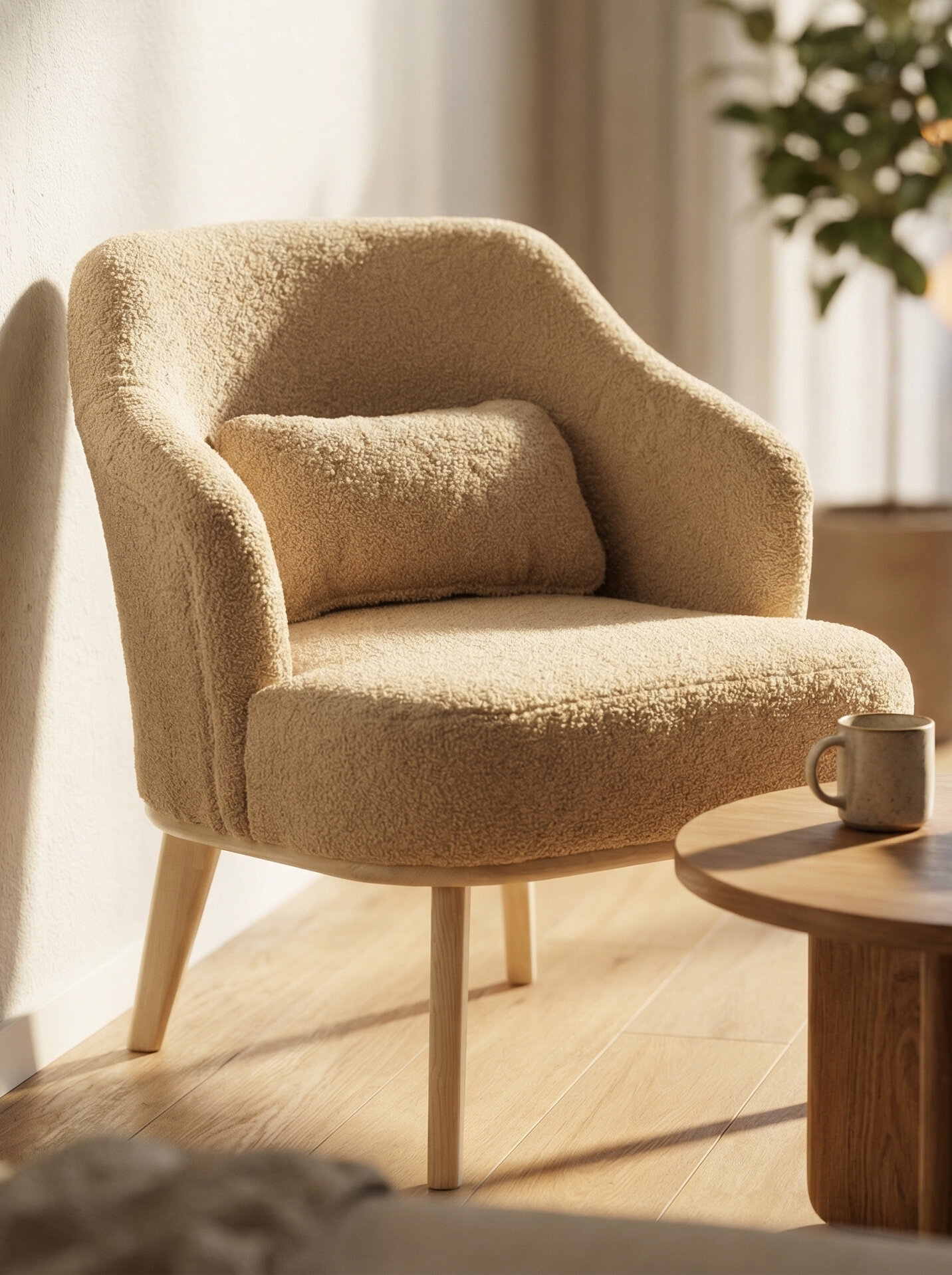 Кресло в гостинную Мебелик мягкое для отдыха Комфорт 5 ткань барни крем, каркас лак