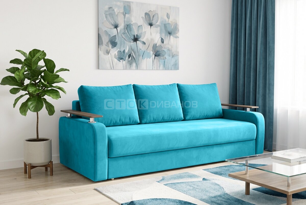 Диван Сток Диванов Марракеш, лазурный велюр, 225 см, механизм еврокнижка