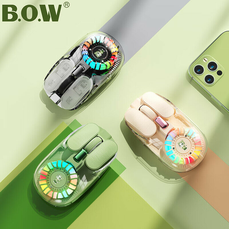 B.O.W MD508L Прозрачный подсвеченый беспроводной Bluetooth-мышь с двойным режимом - Тихая офисная мышь для женщин и