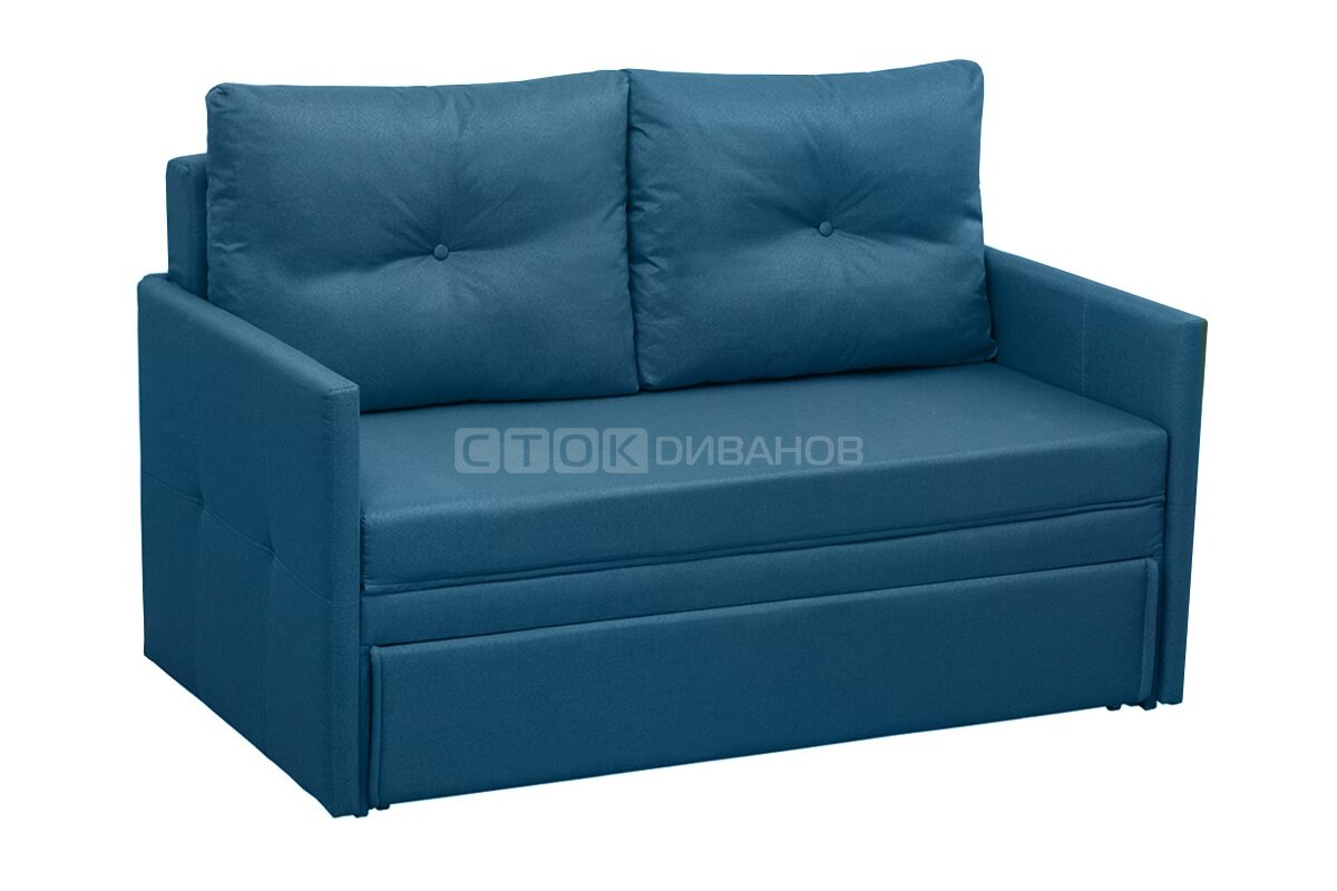 Диван Сток Диванов Мун, синяя рогожка, 100 см, механизм выкатной, с ящиком для хранения