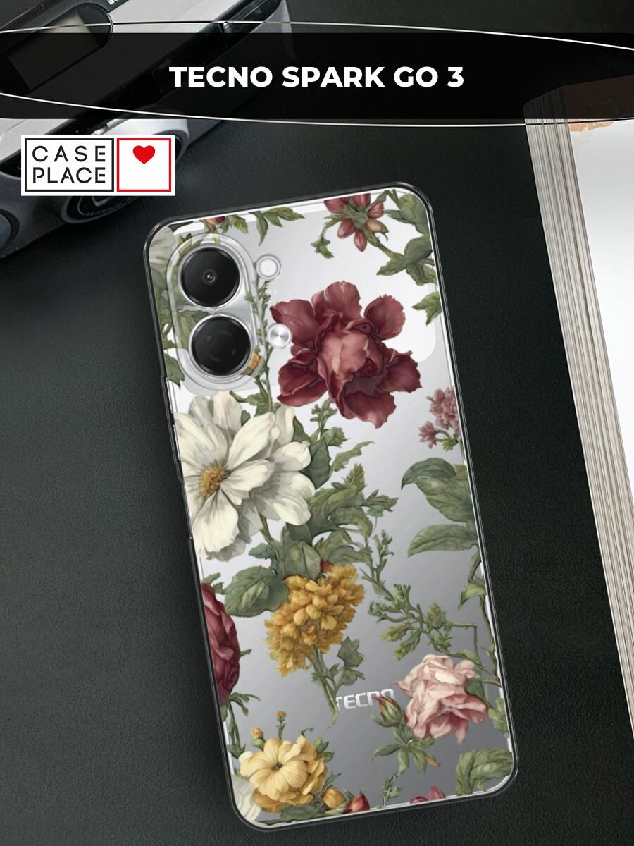 Силиконовый чехол на Tecno Spark Go 3 / Текно Спарк Го 3 с принтом Акварельные цветы 2