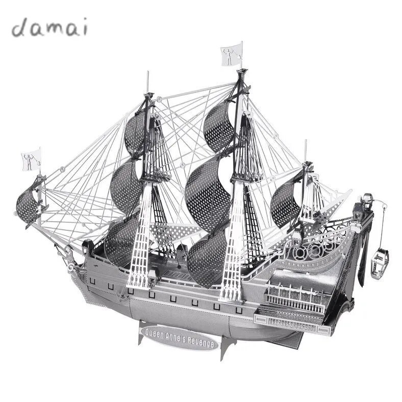 Металлический 3D-конструктор «Месть королевы Анны» (Queen Anne's Revenge), 63 детали, нержавеющая сталь, пиратский — фото 1