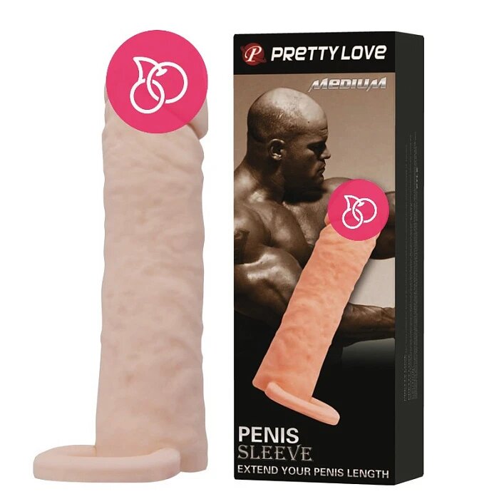 Насадка Pretty Love Penis Sleeve Medium, с кольцом для мошонки