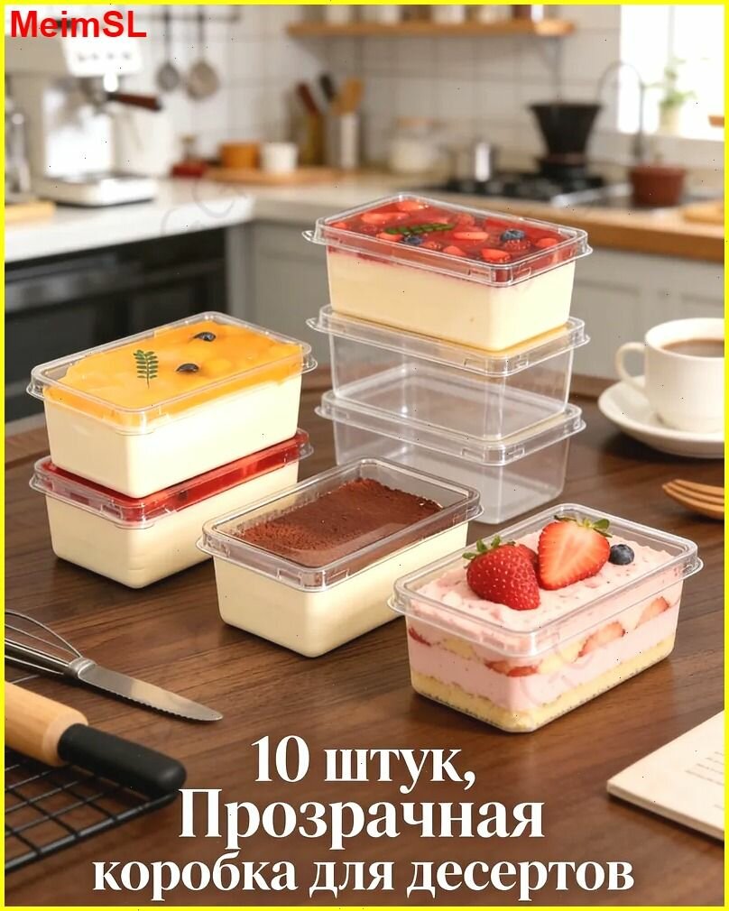 10 шт. прозрачных коробок для хранения тортов на вынос, переносные коробки для выпечки, для упаковки десерта тирамису, 11,5*7*4,5 см