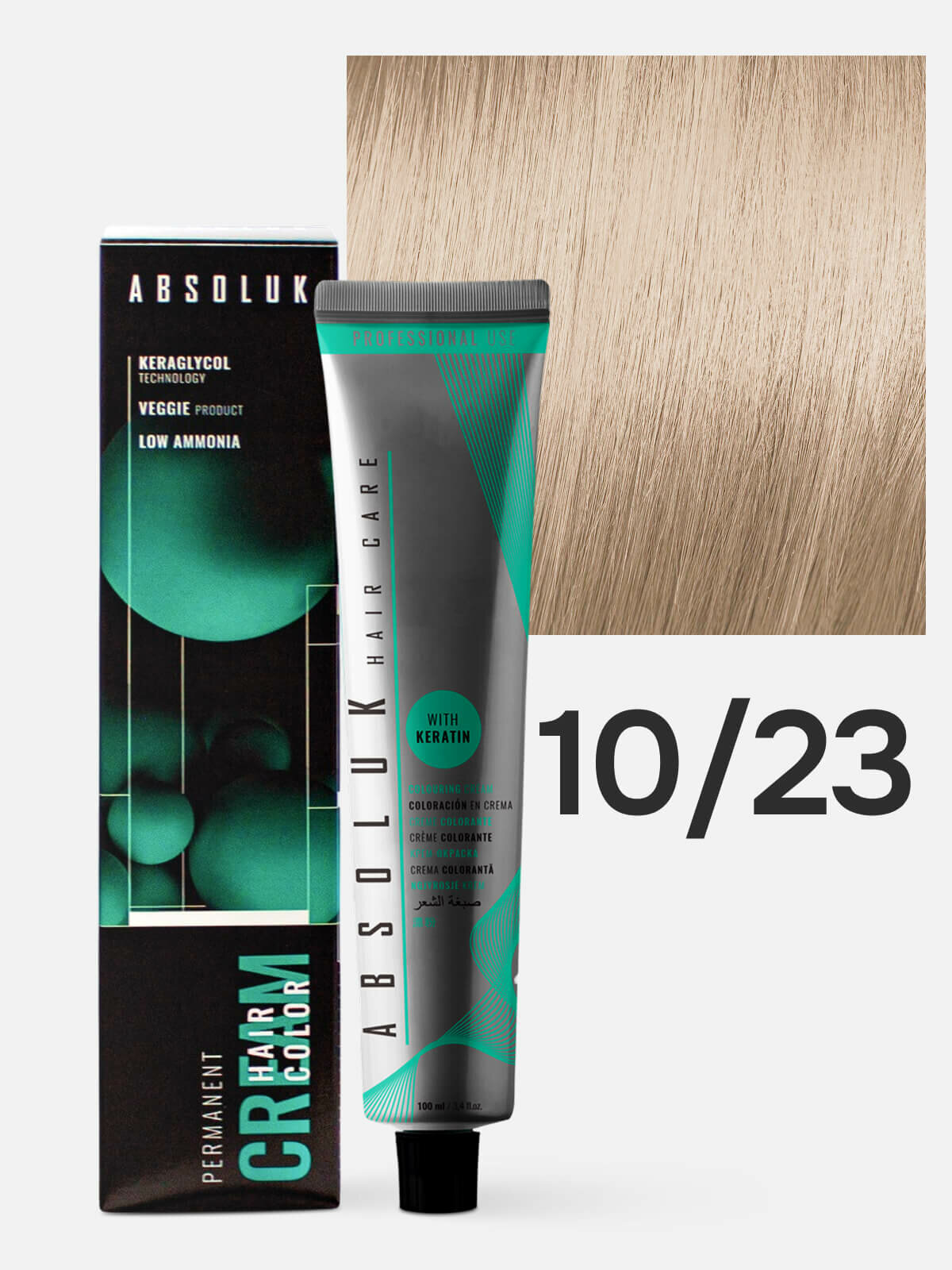 Крем - краска для волос профессиональная Absoluk Hair Color Cream 10.23 Светлый блонд Перламутрово-золотистый, 100 мл