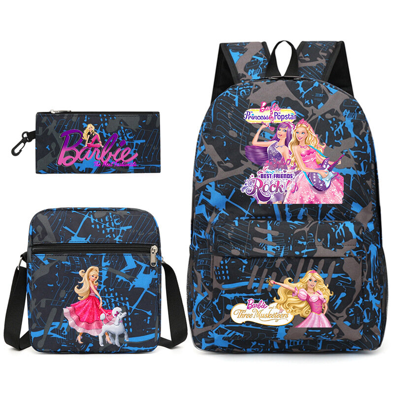 Школьная сумка для девочек 3, 4, 5 и 6 классов, сумка для обеда Barbie Princess, рюкзак, пенал, набор из трех предметов.