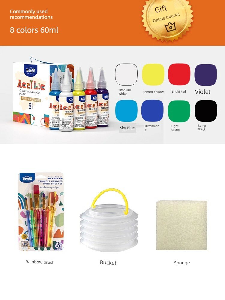 Акриловая краска Baofeifan, 60 мл, водостойкая и не выцветает, 12 цветов, безопасна для детей детского сада, для