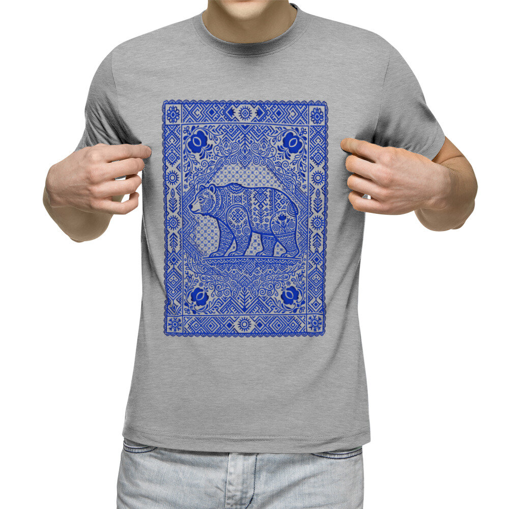 Мужская футболка «Славянский медведь: оберег-узор русский» (серый меланж, 2XL)