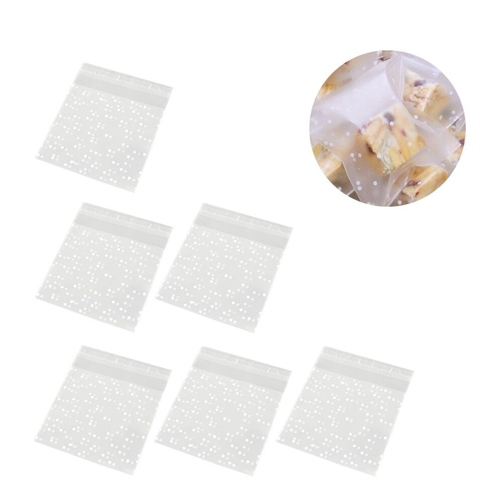 Упаковочные пакеты для печенья из прозрачного пластика с белым горохом, самоклеящиеся, 100 шт для хранения