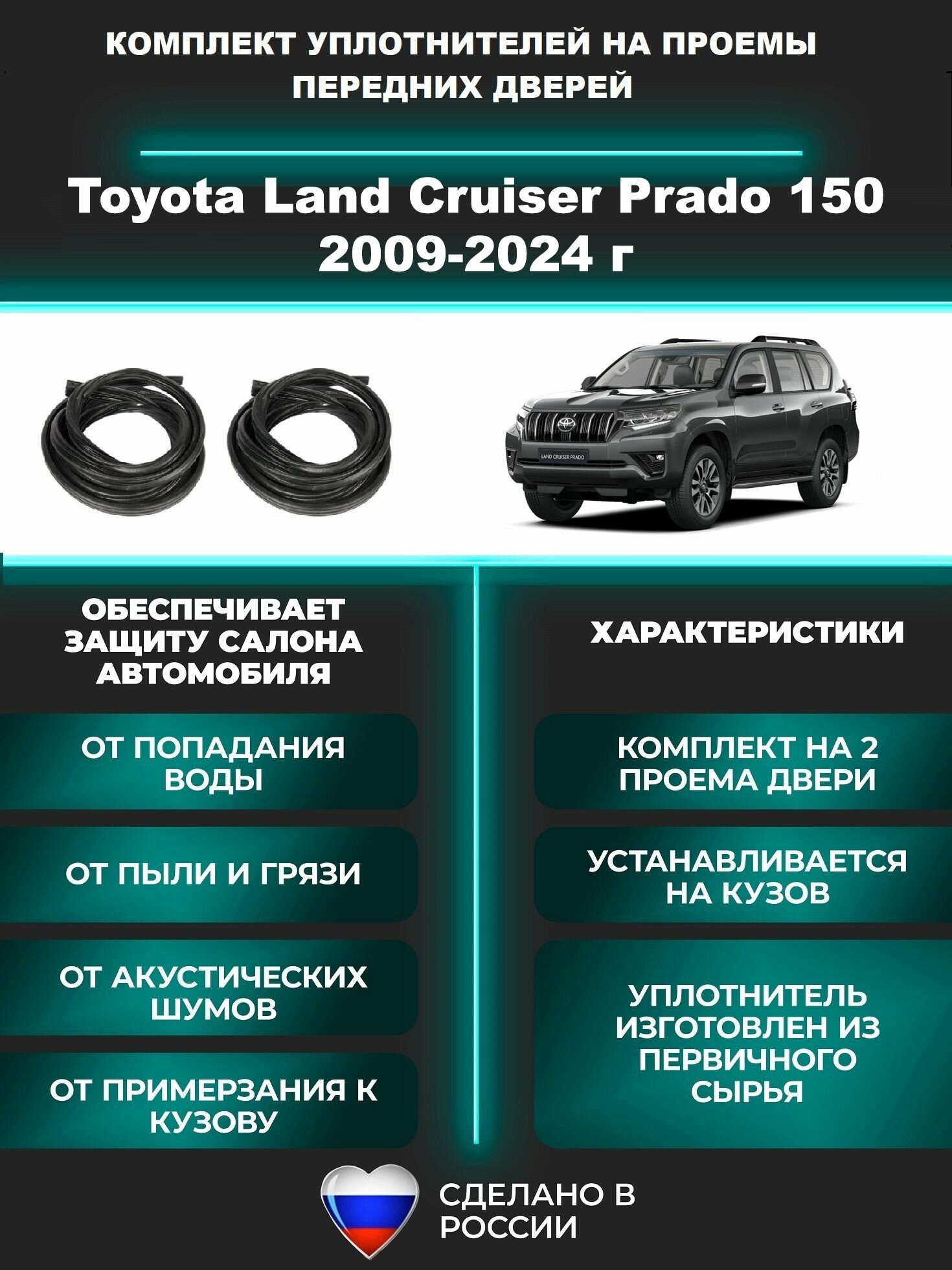Комплект уплотнителей проема передних дверей, подходит на Toyota Land Cruiser Prado 150 2009-2024 г, Тойота Ленд / Лэнд Крузер Прадо 150 - 2 шт