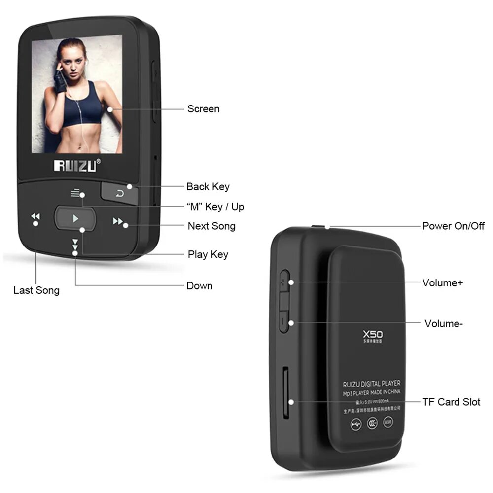 RUIZU MP3-плеер Bluetooth, FM-радио, MP3-плеер 1.8 дюйма, синий/белый
