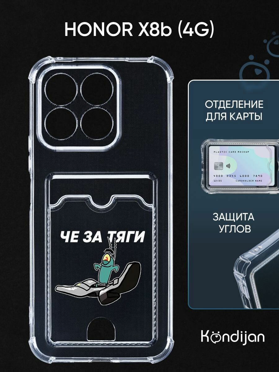 Чехол на Honor X8b 4G с карманом, с картхолдером, с защитой камеры, прозрачный с принтом ЧЕ за тяги / Хонор Х8b 4G