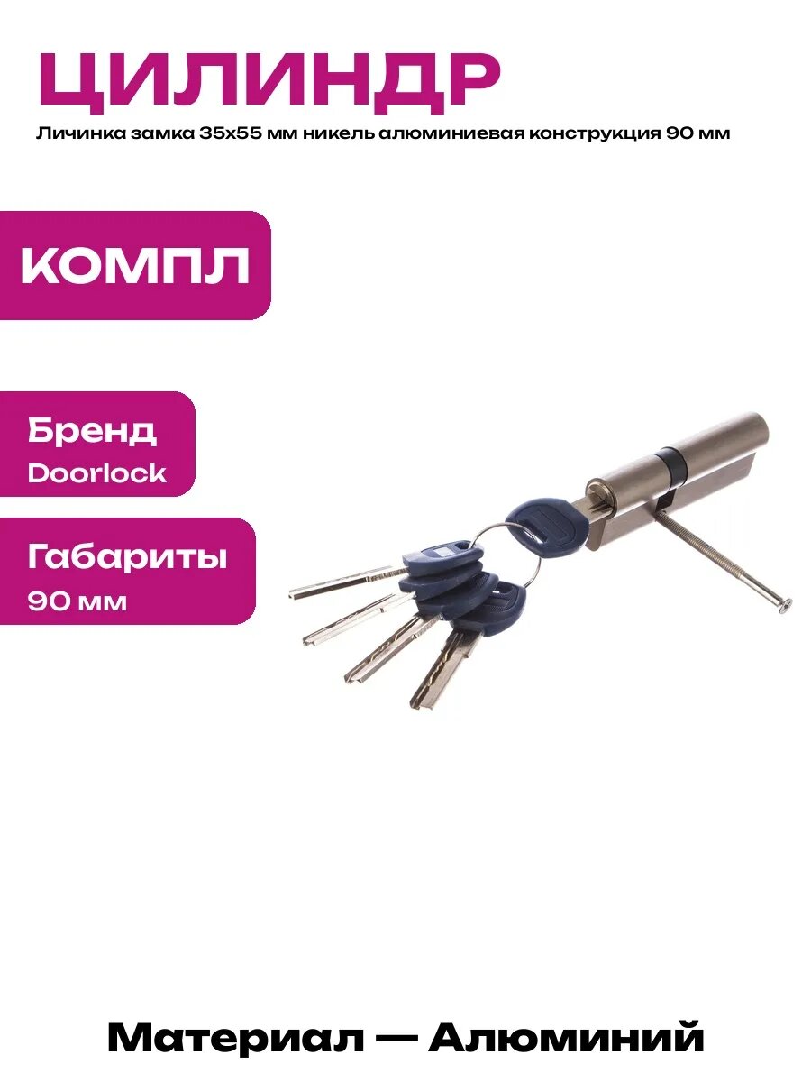 Личинка замка 35x55 мм никель цилиндр для дверного механизма