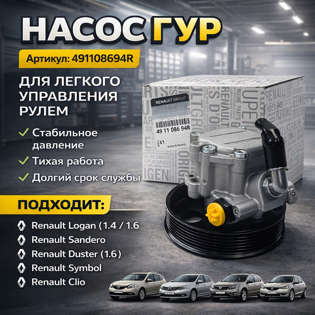 Насос ГУР Renault 491108694R подходит: Logan Sandero Duster Clio Symbol гидроусилителя руля