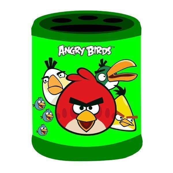Подставка для канцелярских принадлежностей ANGRY BIRDS 3 отделения, зеленый пластик