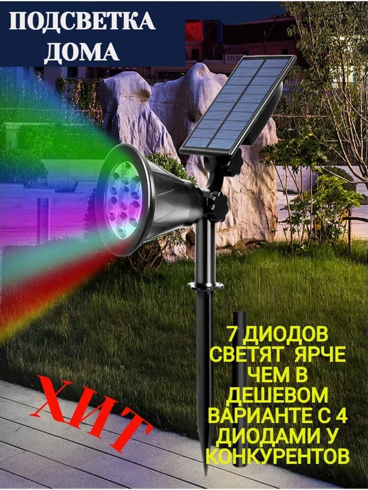 Уличный светодиодный светильник на солнечной батарее, RGB подсветка, грунтовый, IP65