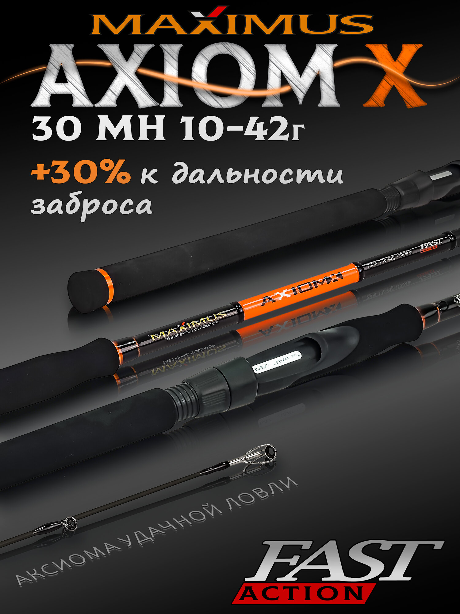 Спиннинг Maximus AXIOM-X 30MH 3,0m 10-42 грамм, спиннинг для рыбалки на щуку, штекерный, для твичинга, для джига, 300 см