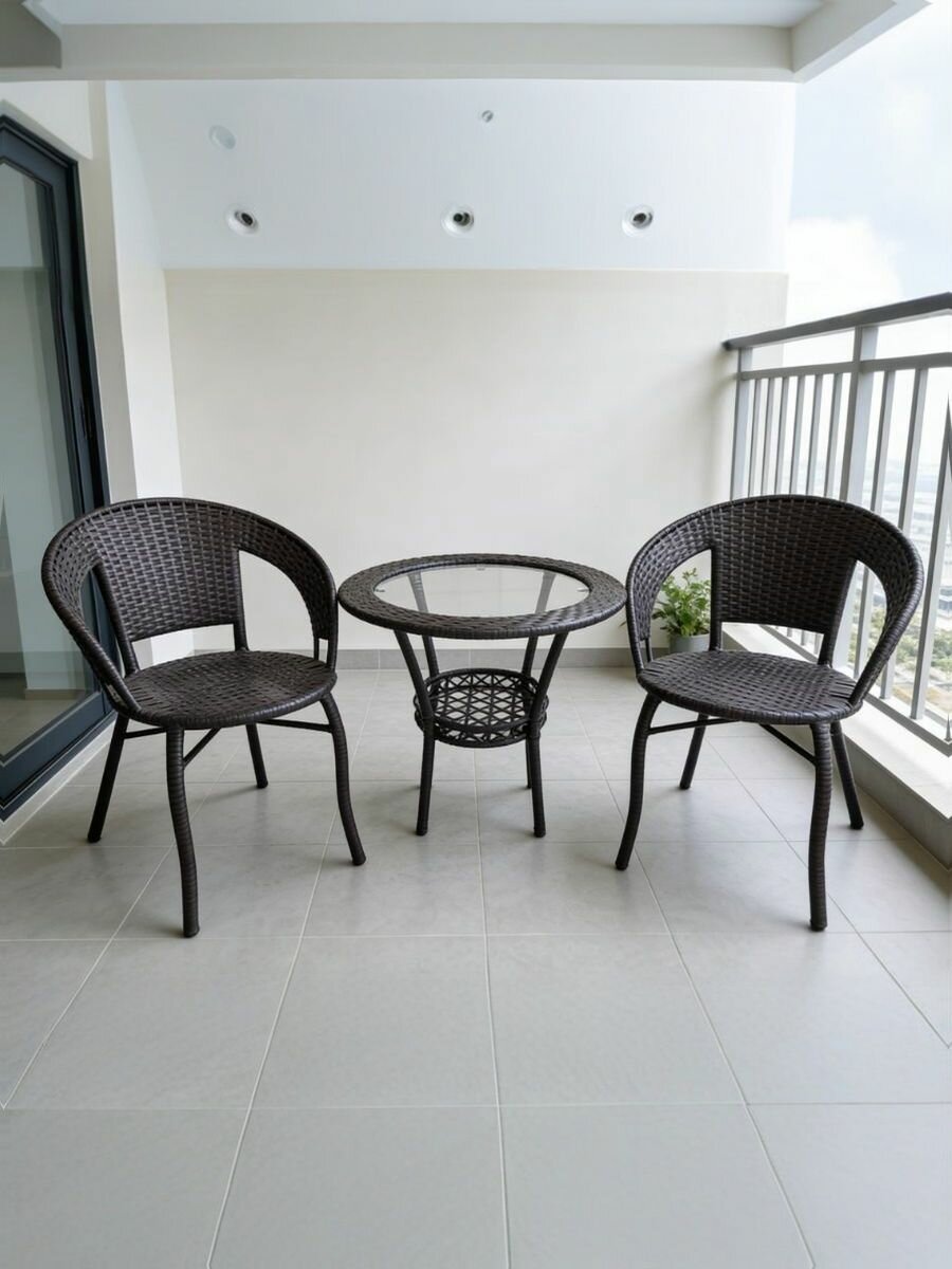 Садовый стол и стулья из искусственного ротанга: 1 круглый стол, 2 стула, черный набор для балкона и террасы