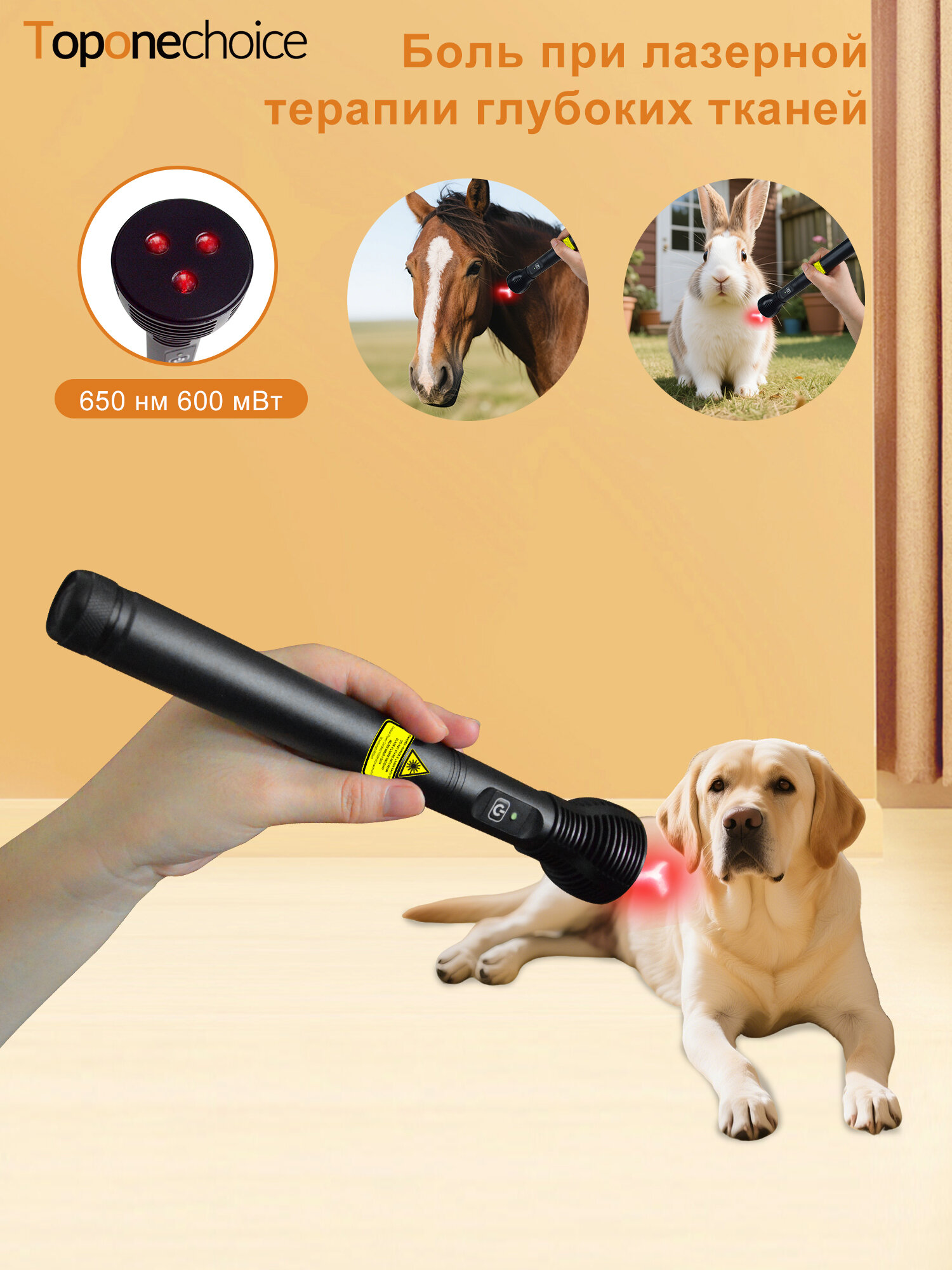 Toponechoice Портативный лазерный аппарат 600мВт 650нм для лечения суставов, мышц, спортивных травм у людей и питомцев