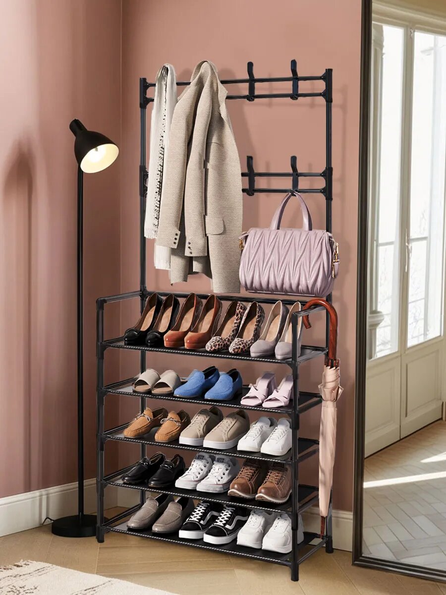 Вешалка напольная в прихожую с обувницей металлическая