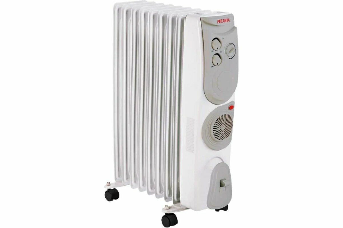 Масляный радиатор Ресанта ОМ-9АВ 2,4 кВт 67/3/22, 2,4кВт, 9 секций, 3 режима, белый