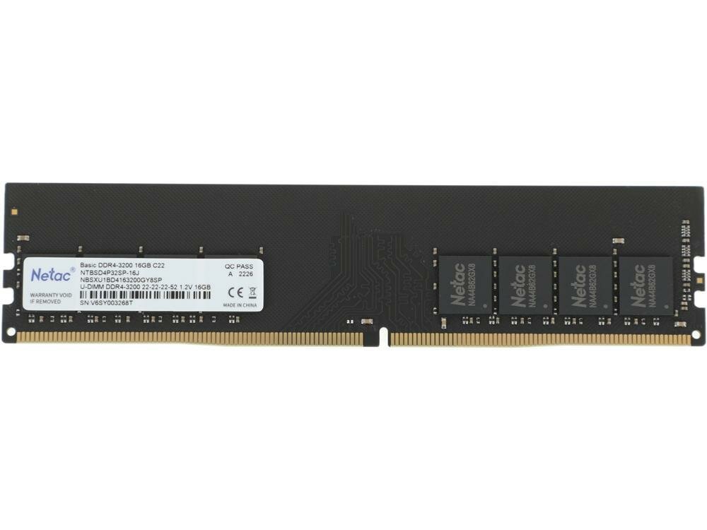 Оперативная память для компьютера 16Gb (1x16Gb) PC4-25600 3200MHz DDR4 DIMM CL22 Netac NTBSD4P32SP-16J