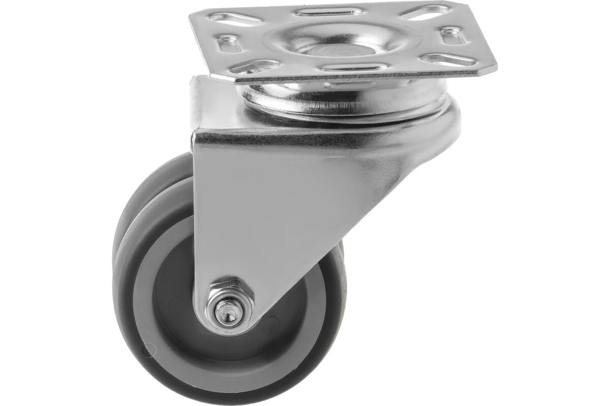 Мебельное колесо А5 SCnd 25 серый сталь‑резина диаметр 50 мм, ширина 17 мм, высота 71 мм, грузоподъёмность 70 кг, сдвижная платформа, без подшипника, поворотное.
