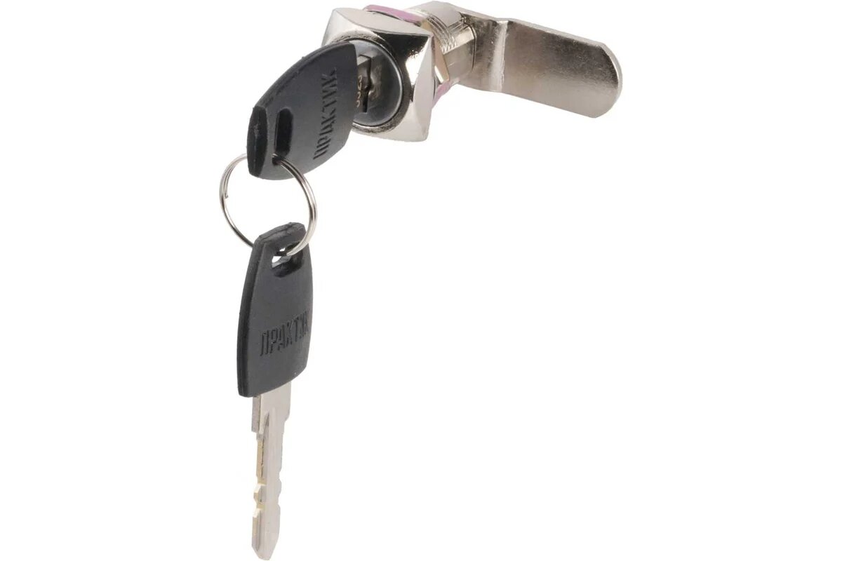 Врезной мебельный замок практик su 0802 20/90 изогнутый ригель, хром, 2 перфорированных ключа, материал ЦАМ, монтаж со сверлением, длина 20 мм